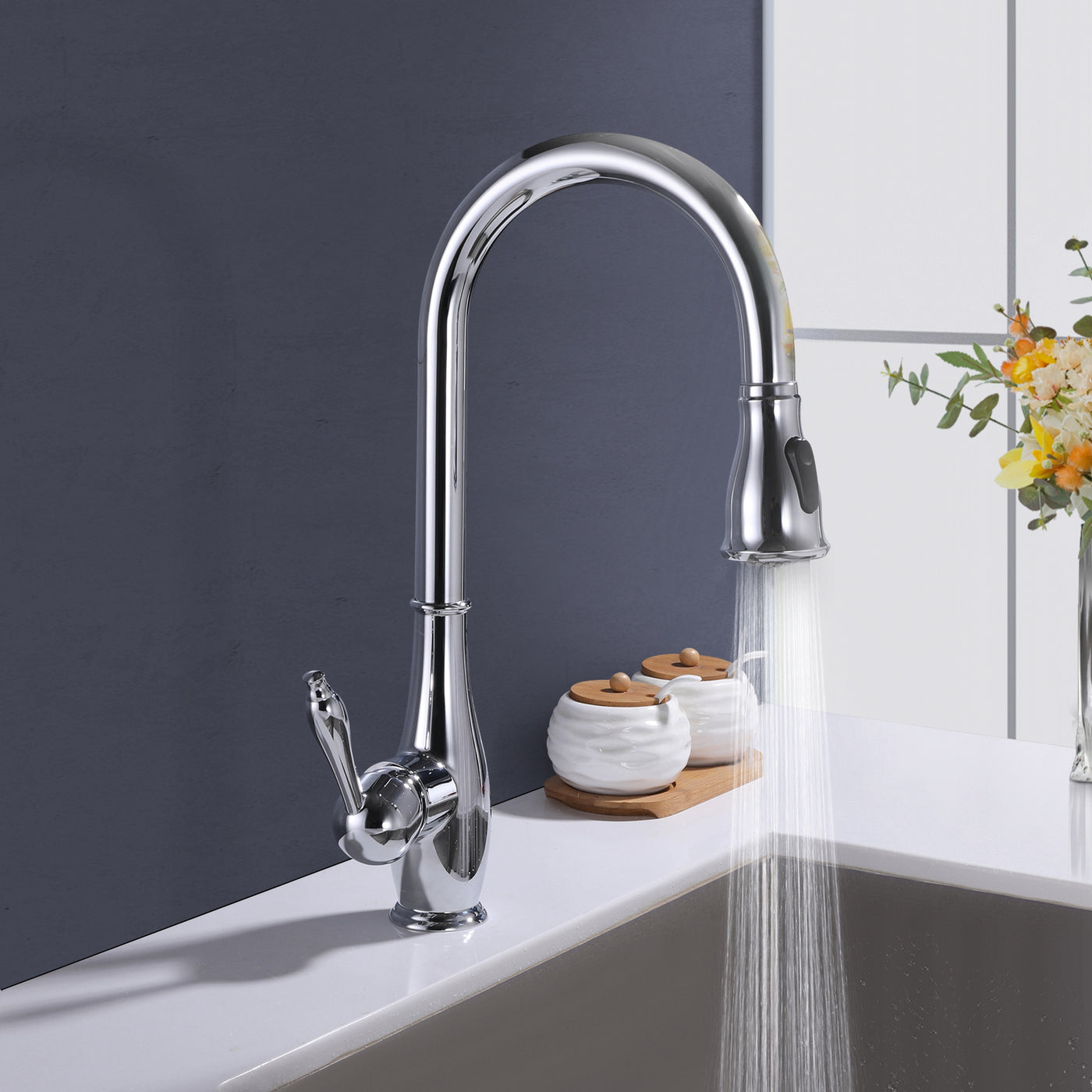 Stainless Steel Kitchen Faucet with Pull Down Sprayer — TopCraft