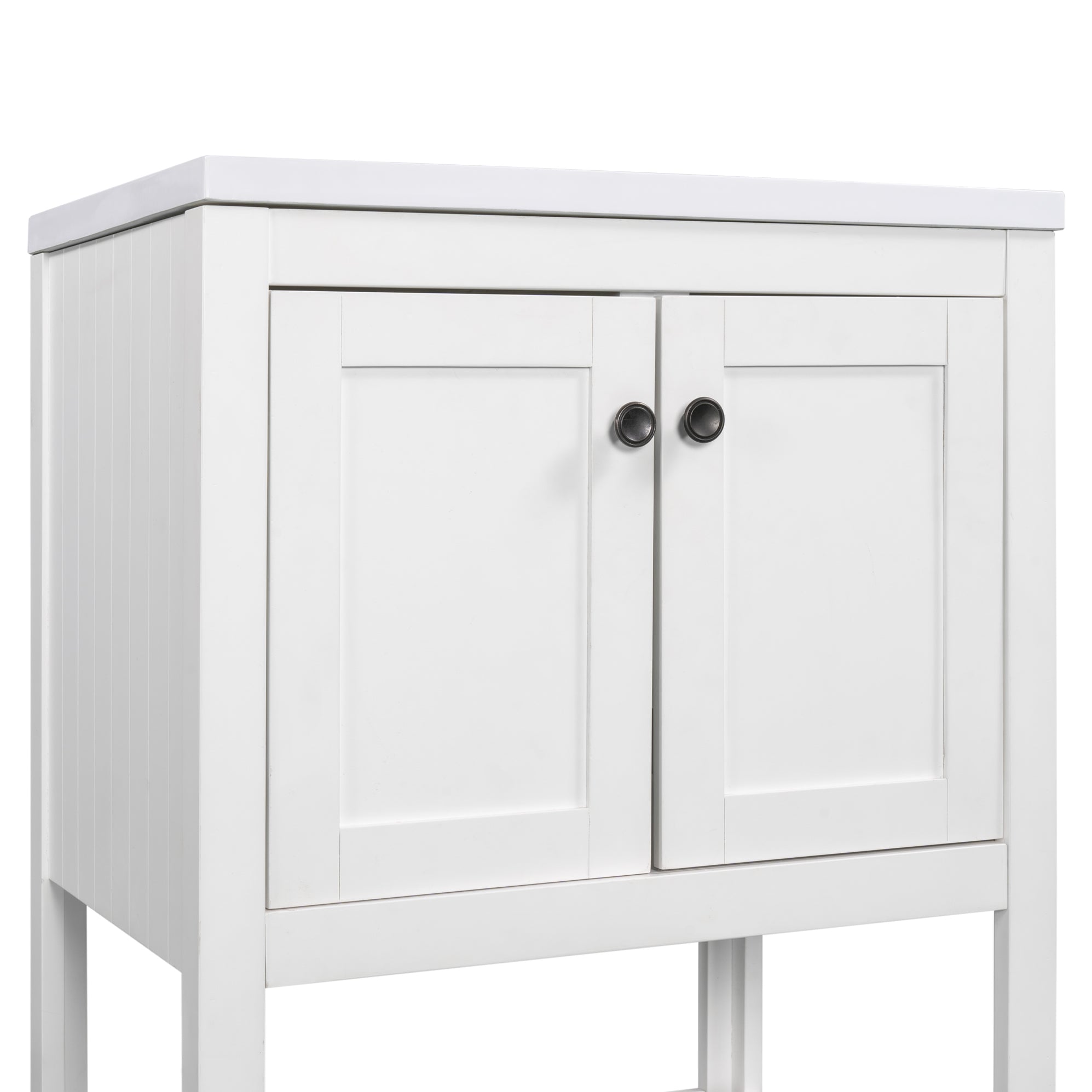 24" Small Bathroom Vanity with Sink Open Shelves Solid Wood Bathroom V ...